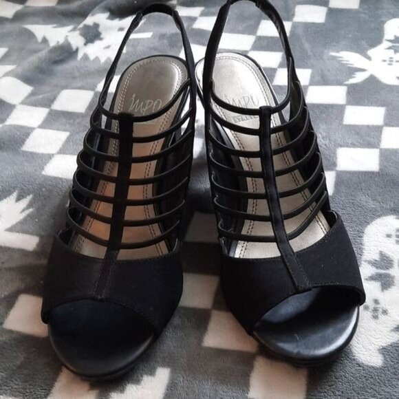 Impo | Shoes | Impo Black Vine Stretch Strappy Open Toe 3 Inch Chunky ...